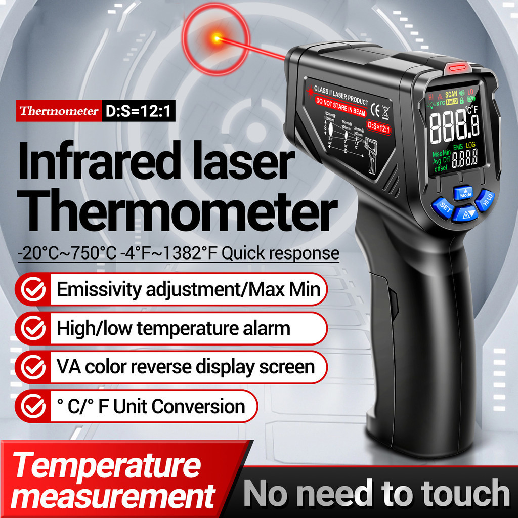 】ANENG TH06 Infrared Laser Thermometer -20℃~750℃/-4℉~1382℉ VA Reverse Screen Thermometer 0.1~1.0 ...