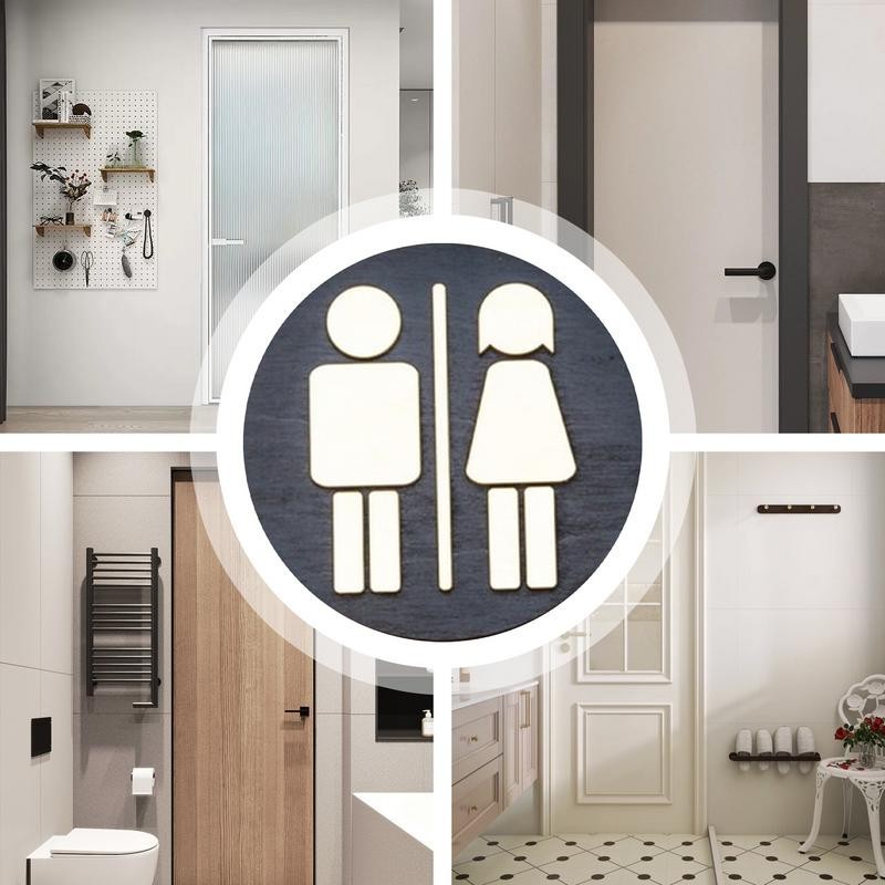 ☆Wooden Toilet Sign Wooden 3D Bathroom Door Signs Decorative Restroom ...