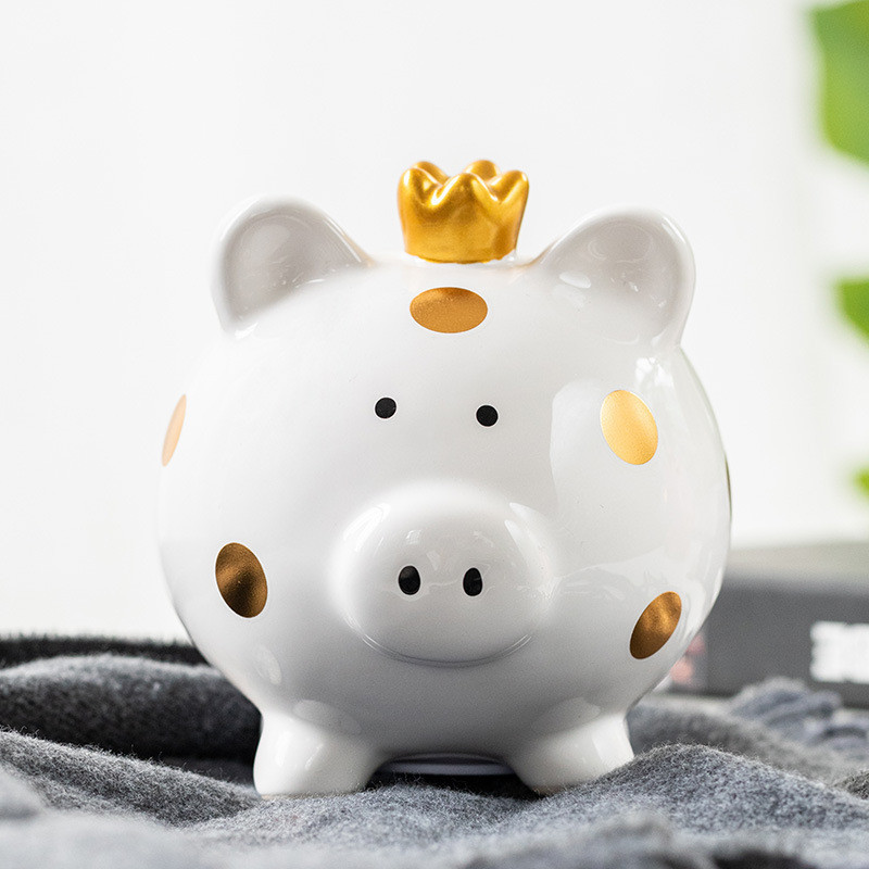 ♀Creative Lovely Ceramic Crowns Piggy Bank Home Furnishing Pig Home ...