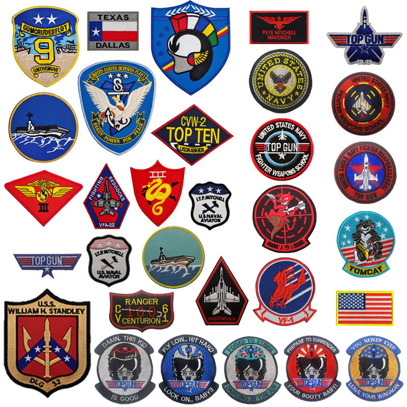 Top Gun embroidered hook and loop patch badges, morale armbands, top ...