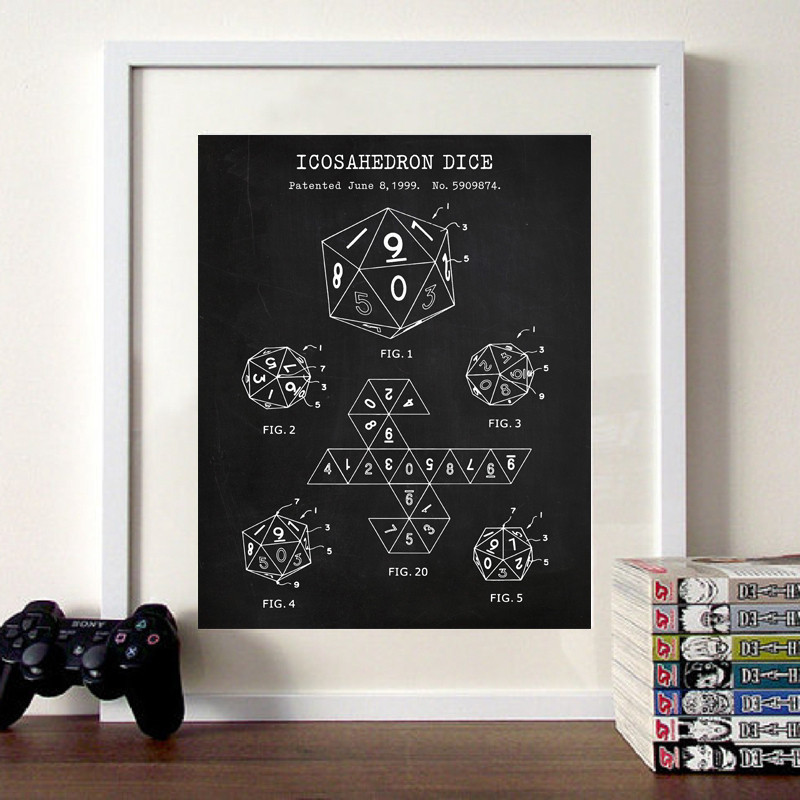⚡20 Sided Dice Patent Vintage Posters and Prints Dnd Player Gifts D20 ...
