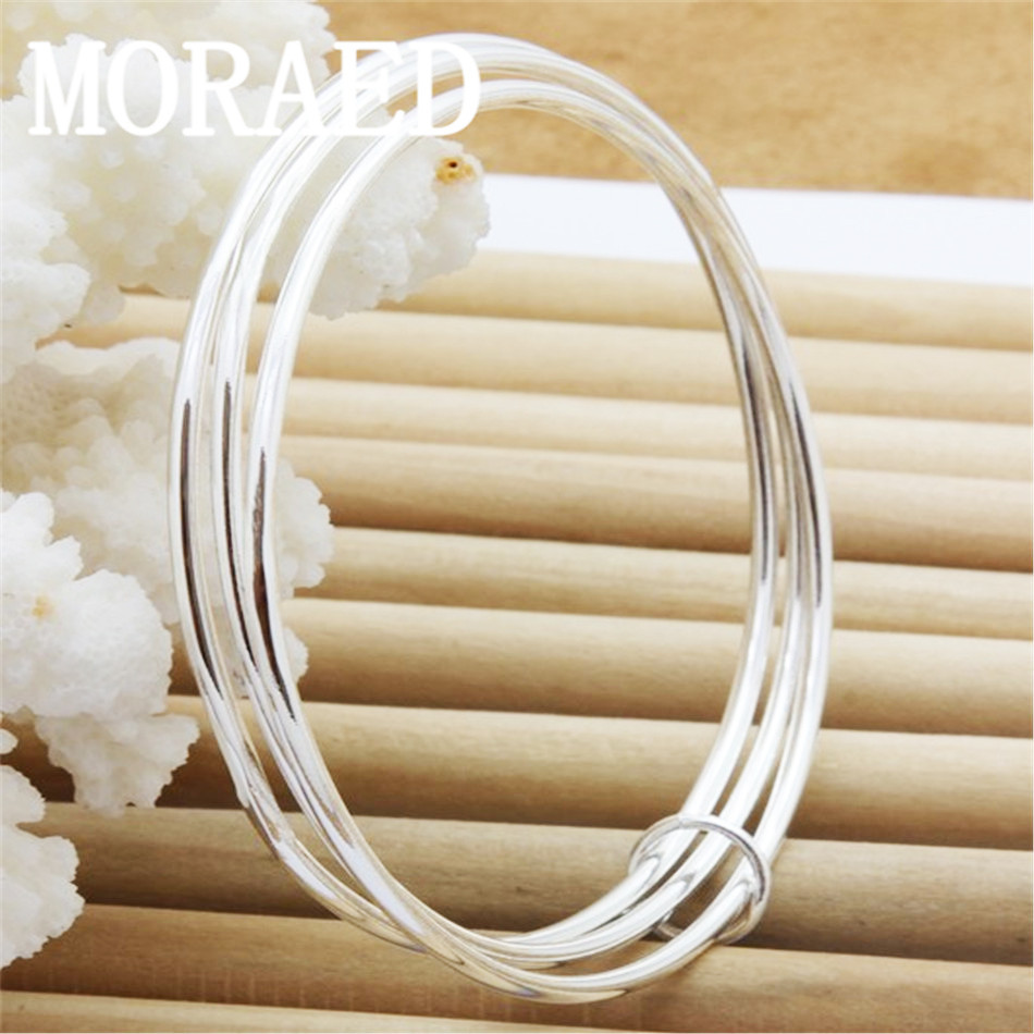 Wholesale 925 Sterling Silver Bangles Woman Three Lines Smooth High ...