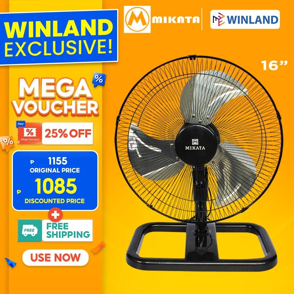 Mikata by Winland 16 Inches Ground Desk Electric Fan 50W (3-Metal Blade ...