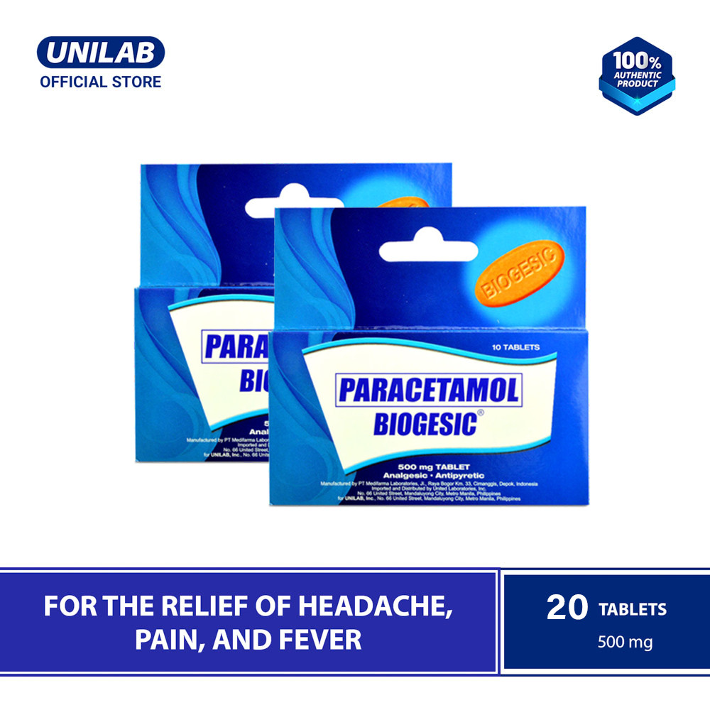 Unilab Biogesic 20 Tablets - 500mg Paracetamol for Quick Relief of ...