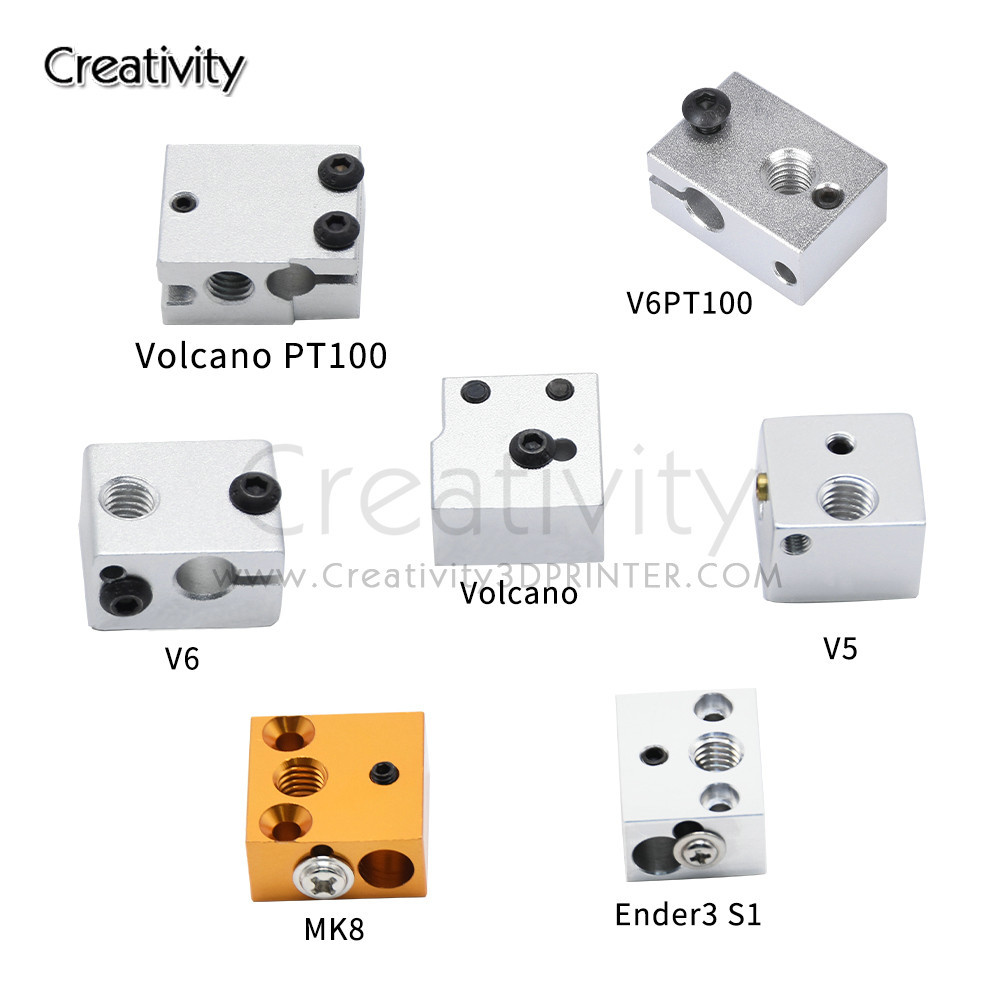 ♚3D Heat Block V5 V6 MK7 MK8 MK2 MK10 Volcano PT100 Ender3 S1 Heating ...