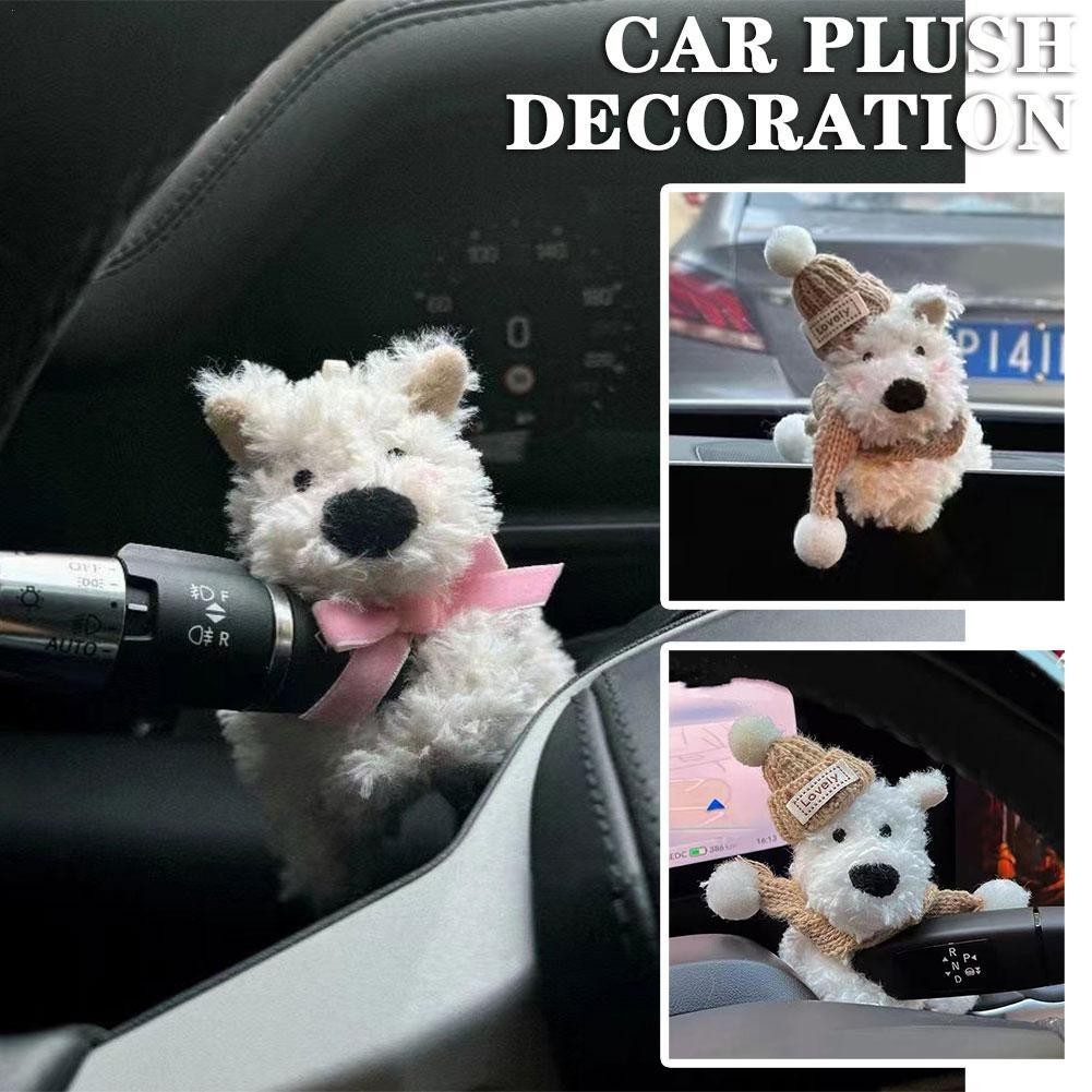 ♠Car Shifter Lever Ornaments Cute Bowknot Dog Plush Doll Turn Signals ...
