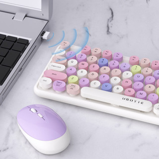 ☯UBOTIE Colorful Wireless Keyboard and Mouse Combo 104 Keys Round Retro ...