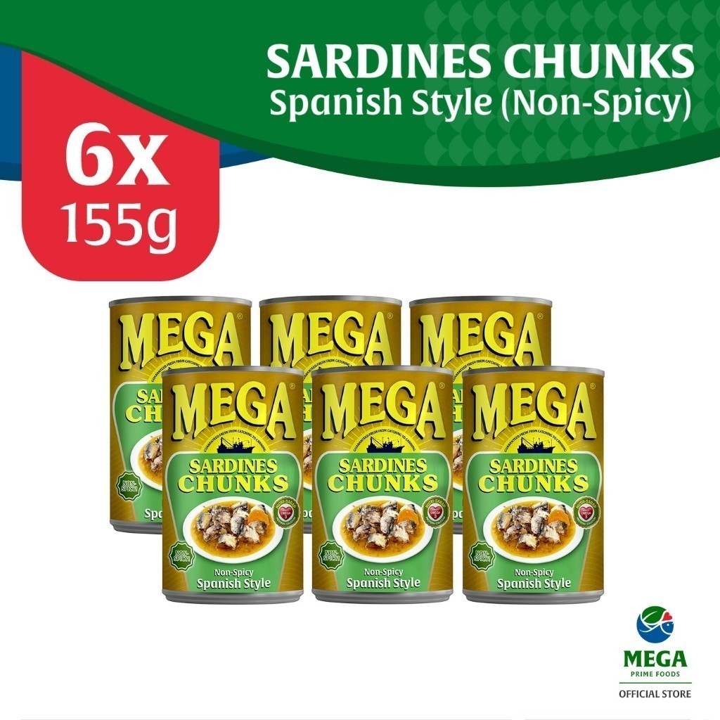 Mega Sardines Chunks Spanish Style 155g (Non-Spicy) by 6's | Shopee ...