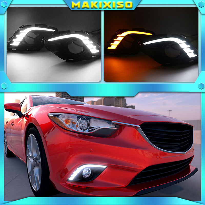 ☄Turning Signal & Dimming style relay 12V LED car DRL daytime running lights with fog lamp hole ...