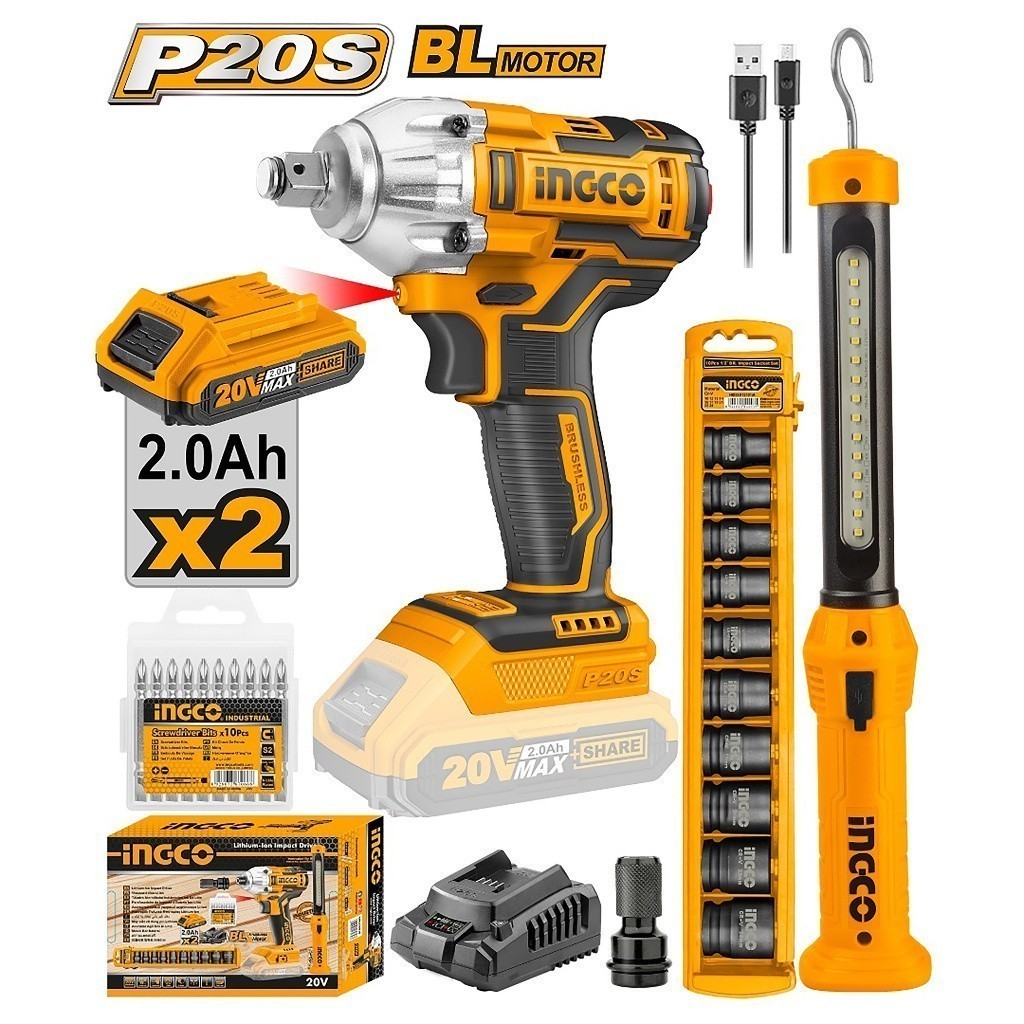 Ingco by Winland P20S 20V Brushless Cordless Impact Wrench Lithium-Ion ...