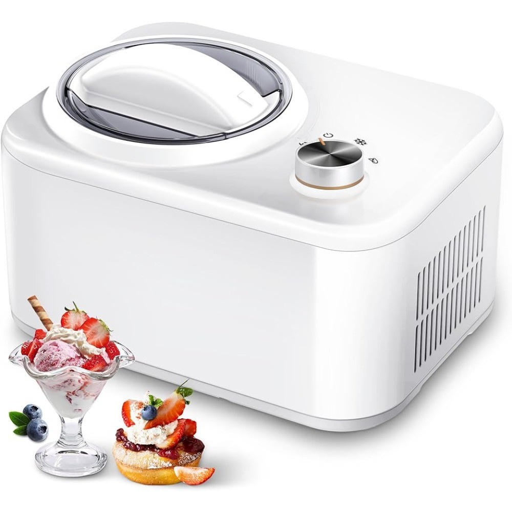☆1 Quart Ice Cream Maker Machine with Built-in Compressor, Fully Automatic, No Pre-freezing, 1[O ...
