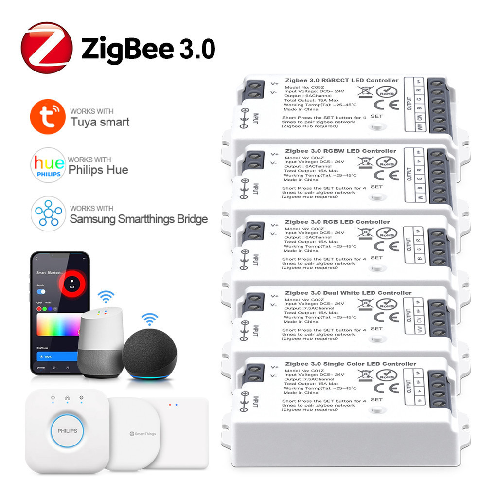 ⓞRGB LED Strip Tuya Zigbee Light Switch Dimmable Smart Dimmer RGBCCT ...