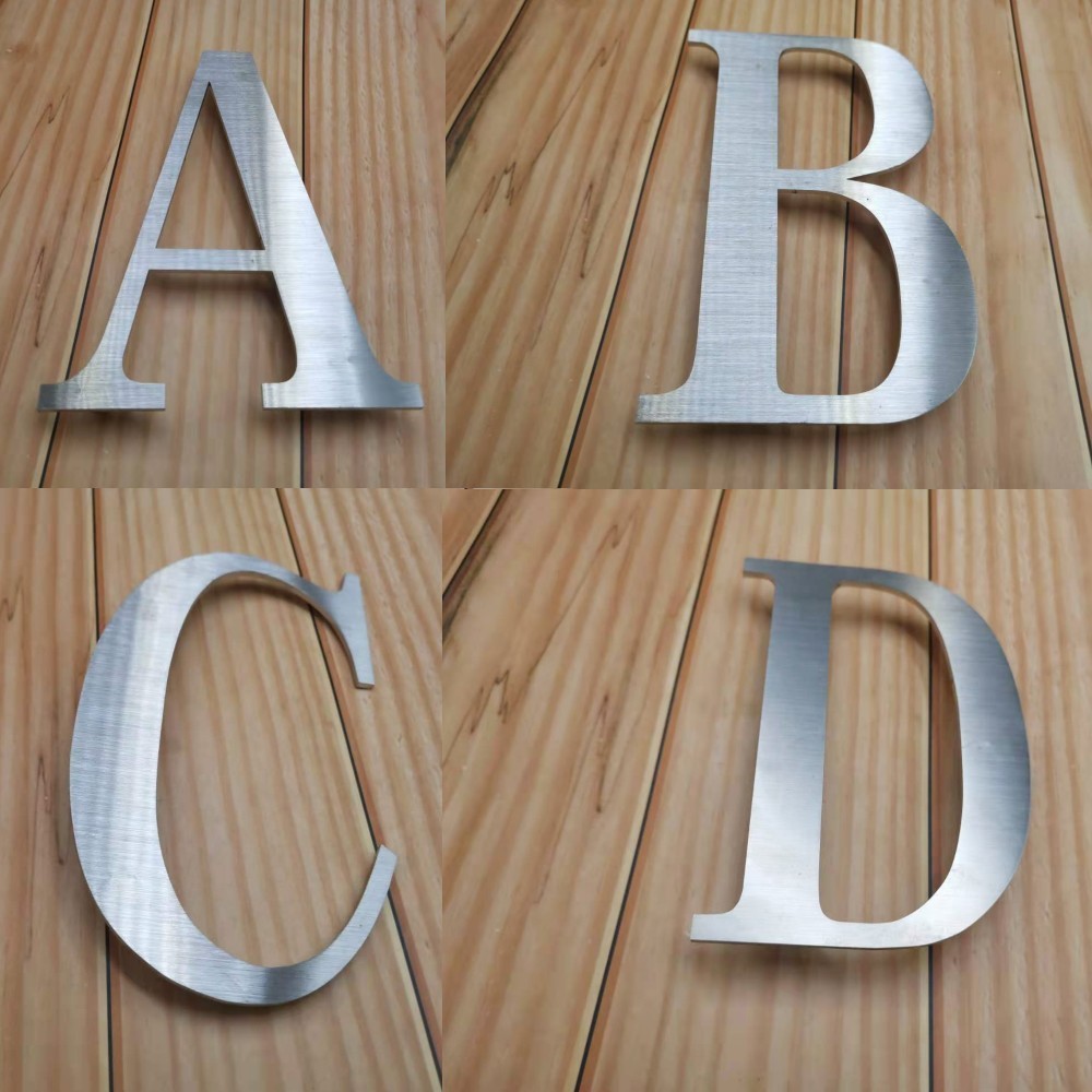 【304 Brushed Solid Stainless Steel Floating Modern House Numbers ABCD ...