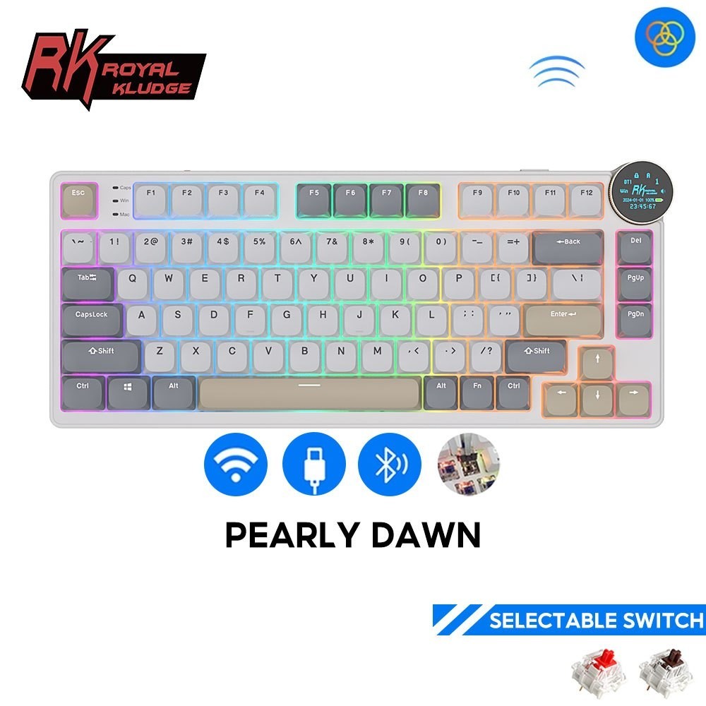 Royal Kludge RK N80 Pearly Dawn 80 Key Low Profile Tri-Mode RGB Wired ...
