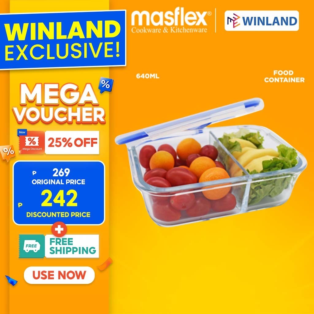 Masflex by Winland 640ml Rectangular Glass Food Container W/Division ...