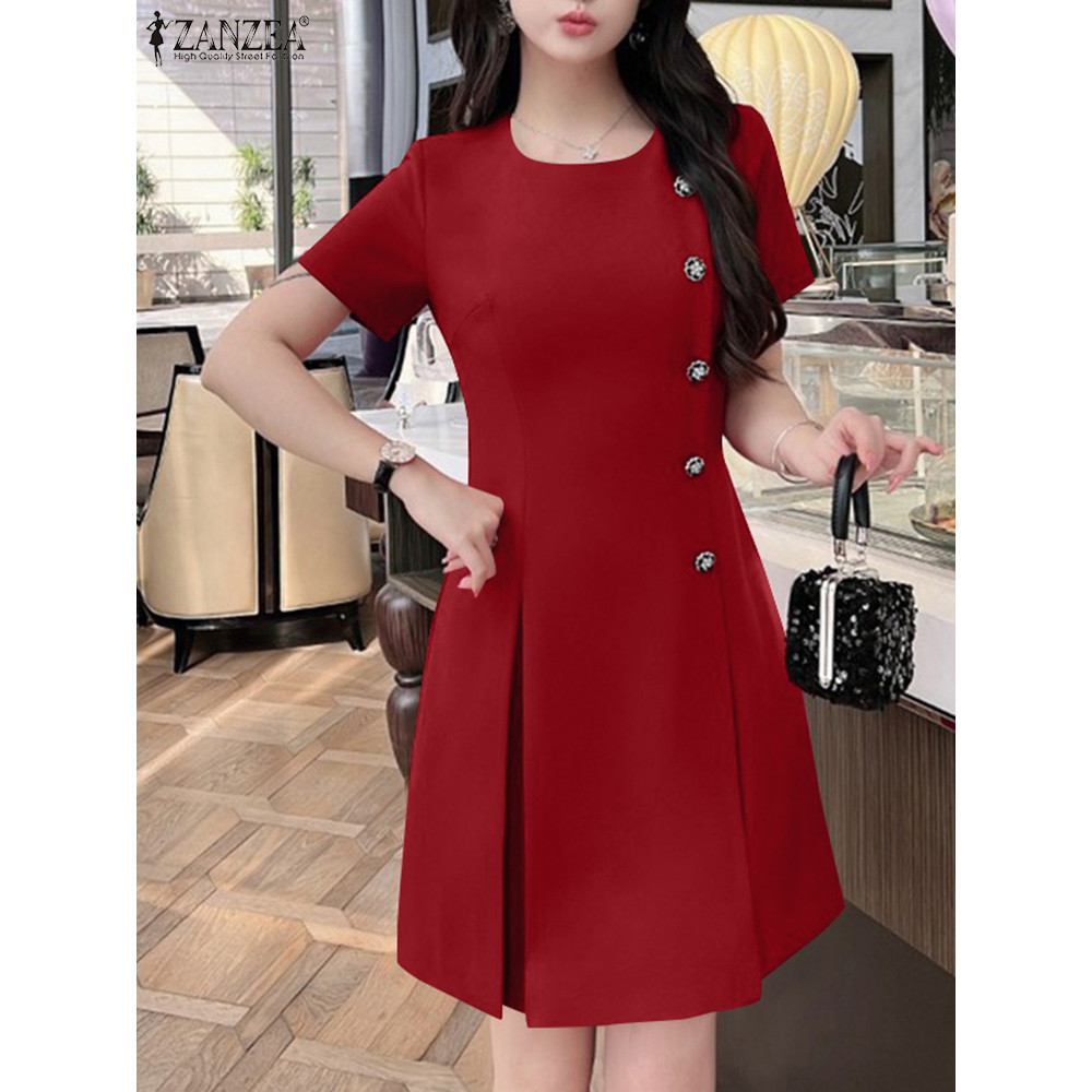 ZANZEA Elegant Party Dress Women Summer OL Work Sundress Fashion Short ...