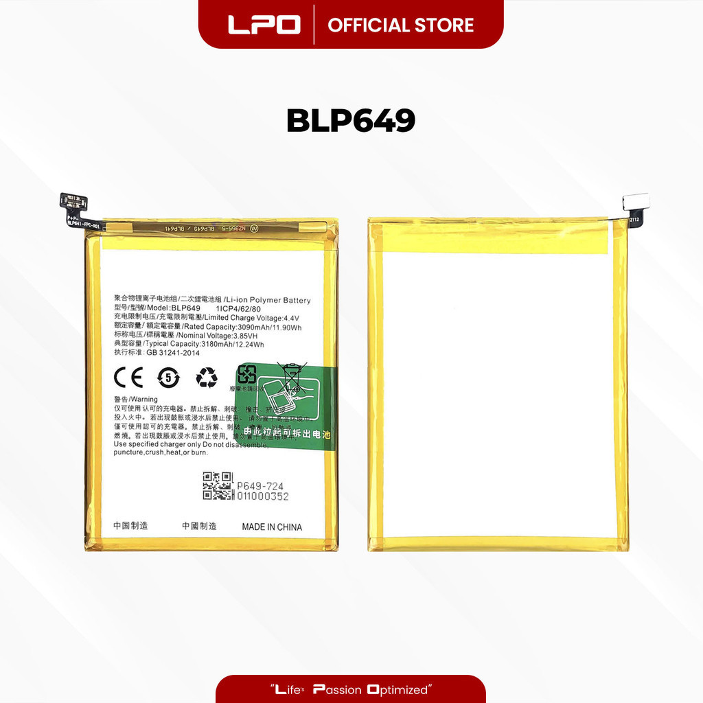LPO Cellphone Battery BLP649 3.8V 12.24Wh 3180mAh Compatible With Op ...
