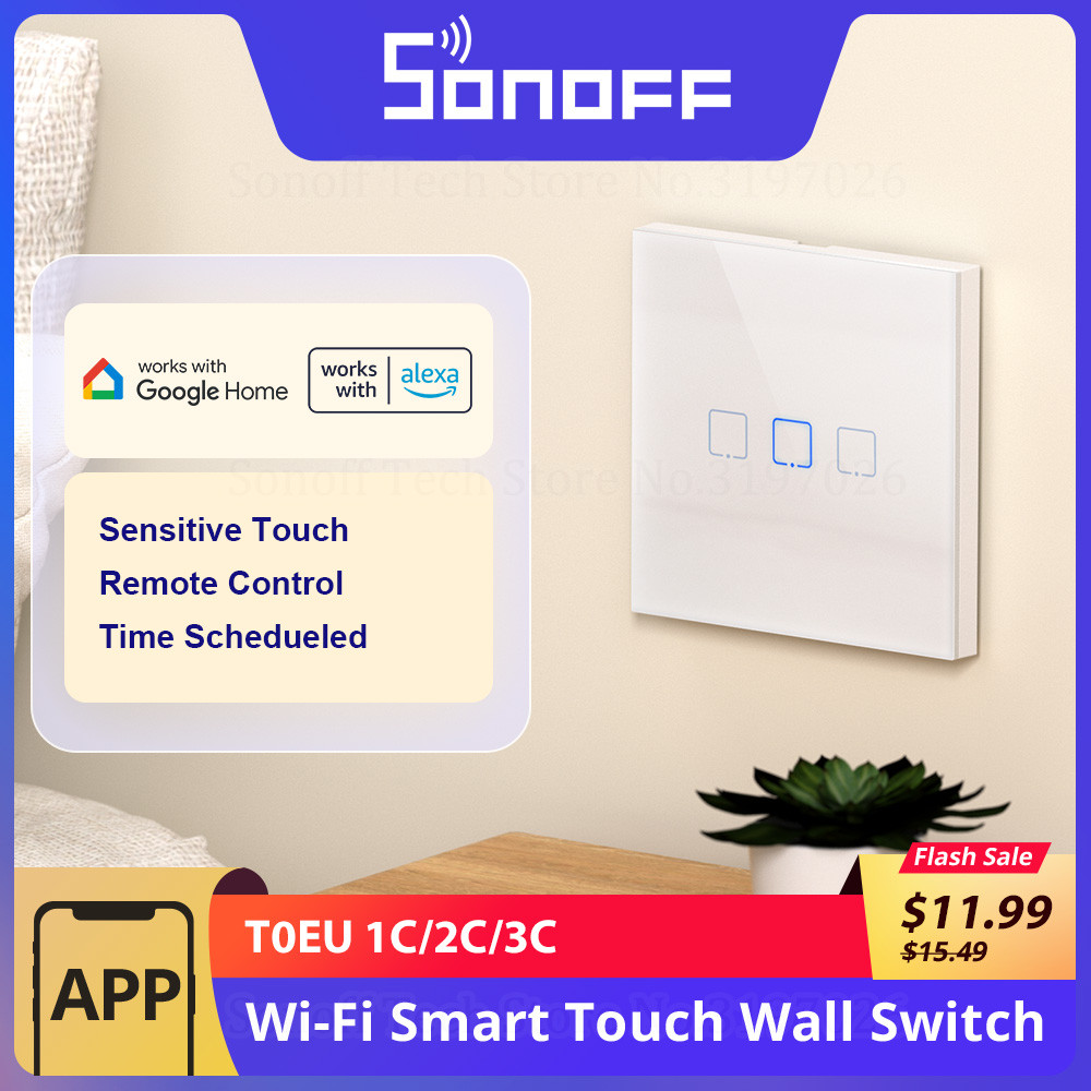 ~SONOFF T0EU Wi-Fi Smart Wall Switch Flash Sale Sensitive Touch Remote ...