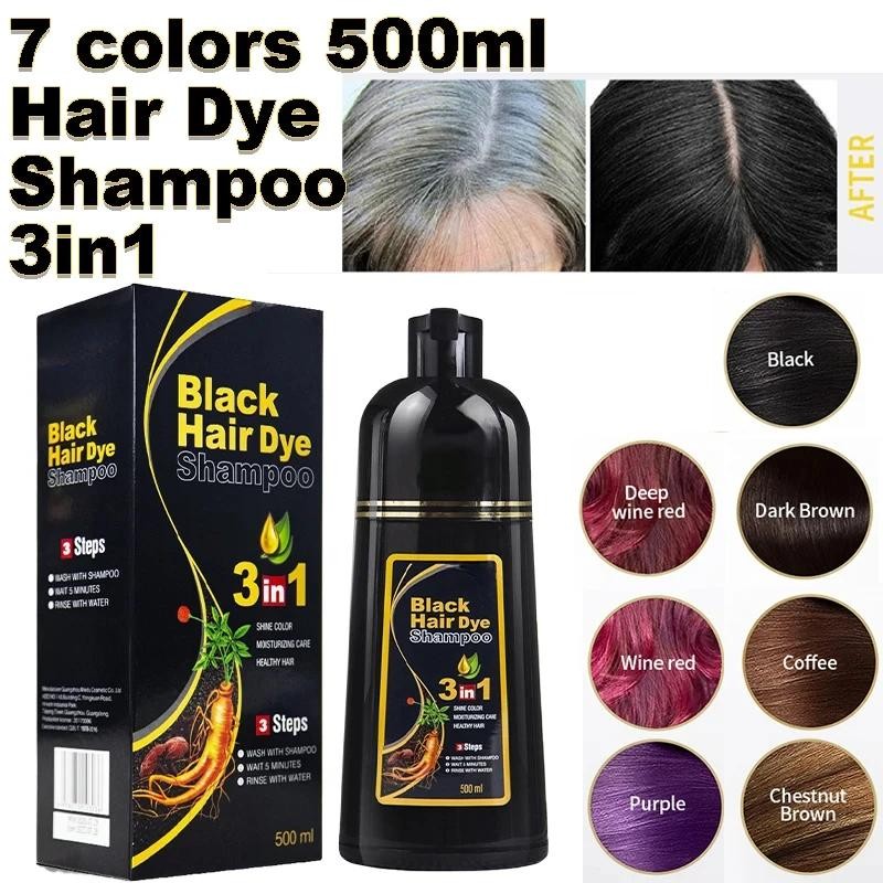 500ml 3 In 1 Instant Colouring Shampoo Natural Black Men Women Hair ...