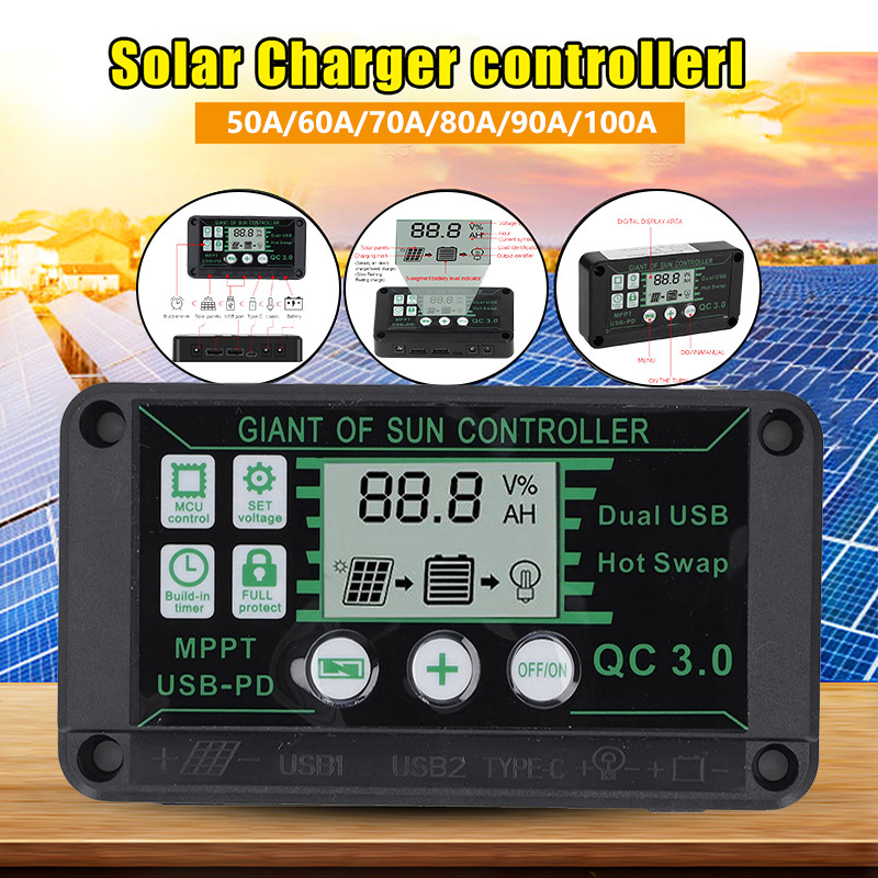 유100A Solar Charge Controller Solar Panel Controller 12V/24V Adjustable ...
