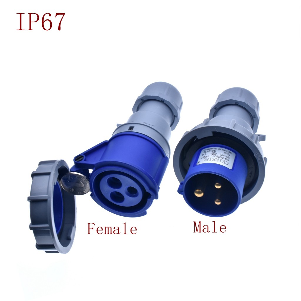 16A 3Pin IP67 2P+PE Waterproof Electric Industrial Plug/Socket Male/Female Industrial Connector ...
