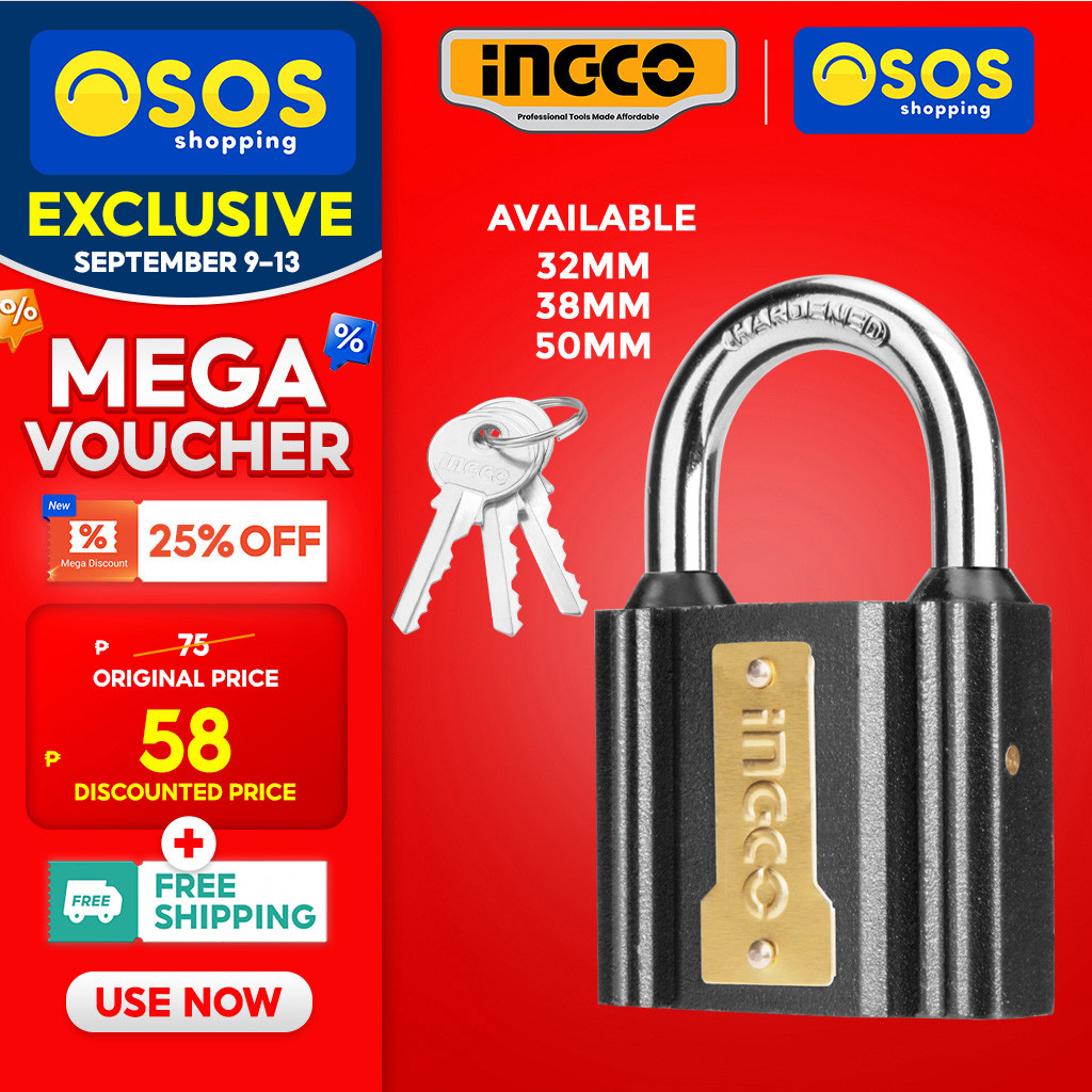 Ingco Original Iron Padlock 32mm to 50mm with Brass Lock Cylinder and 3 ...