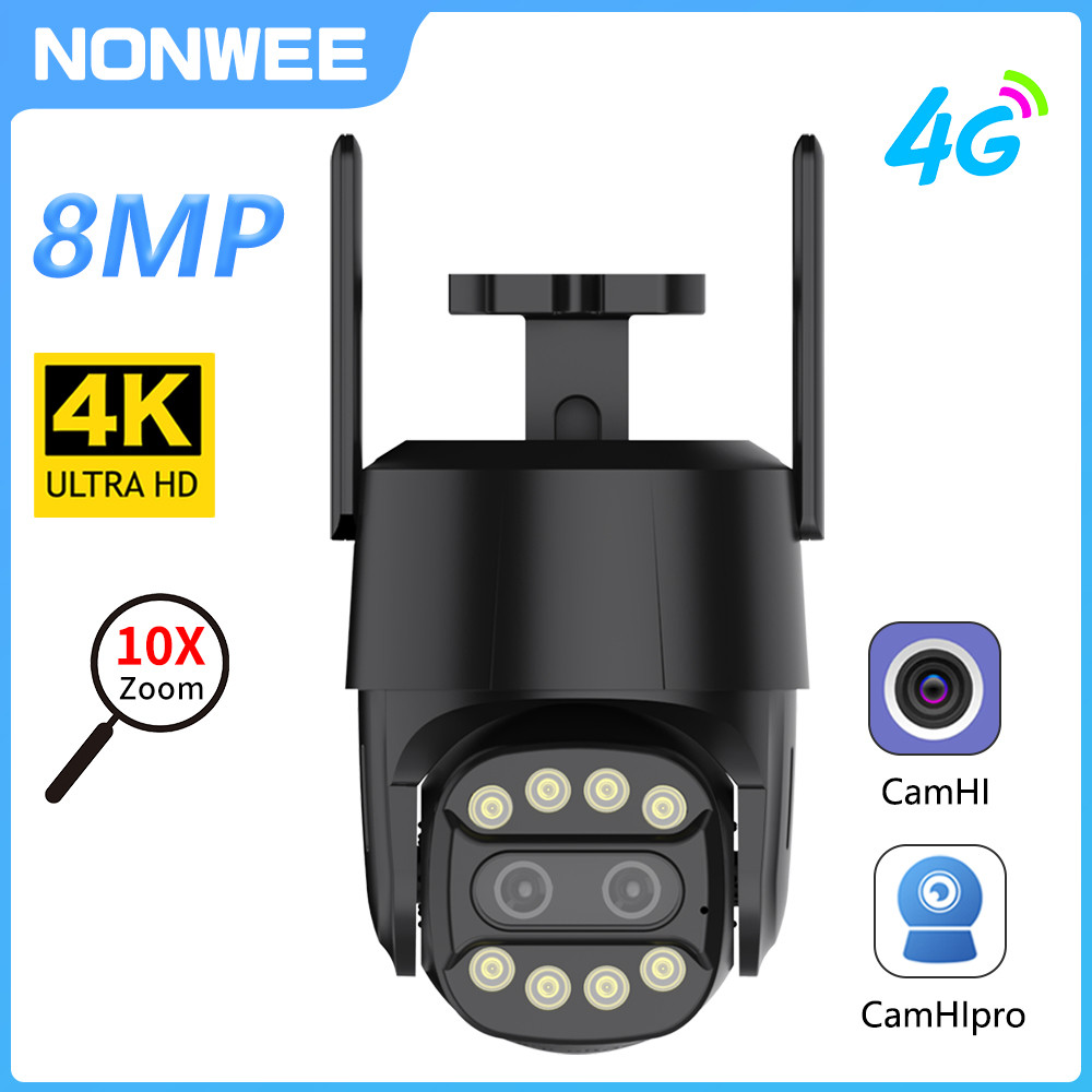 Wifi/4G Sim Card IP Camera PTZ 4K 8MP Dual Lens 3.6mm-8mm 10X Zoom ...