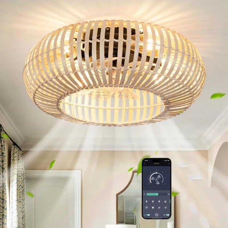 Handmade Bamboo Ceiling Fan With Light E26 Remote Control Bedroom Decor ...