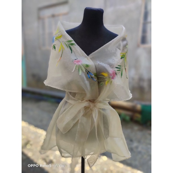 Balabal filipiniana wrap around panuelo painting beige | Shopee Philippines
