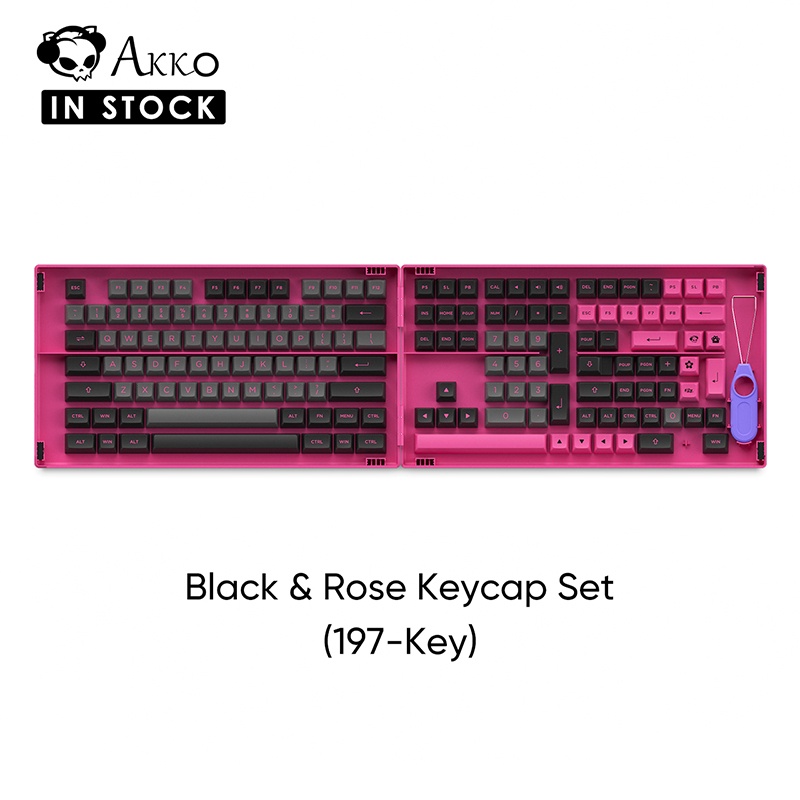 ☂Akko Black & Rose Keycap Set with 197-key, ASA Profile, Double-Shot ...