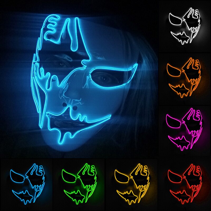Halloween Cosplay Party EL Neon Mask Light Up LED Mask DJ Party Scary ...