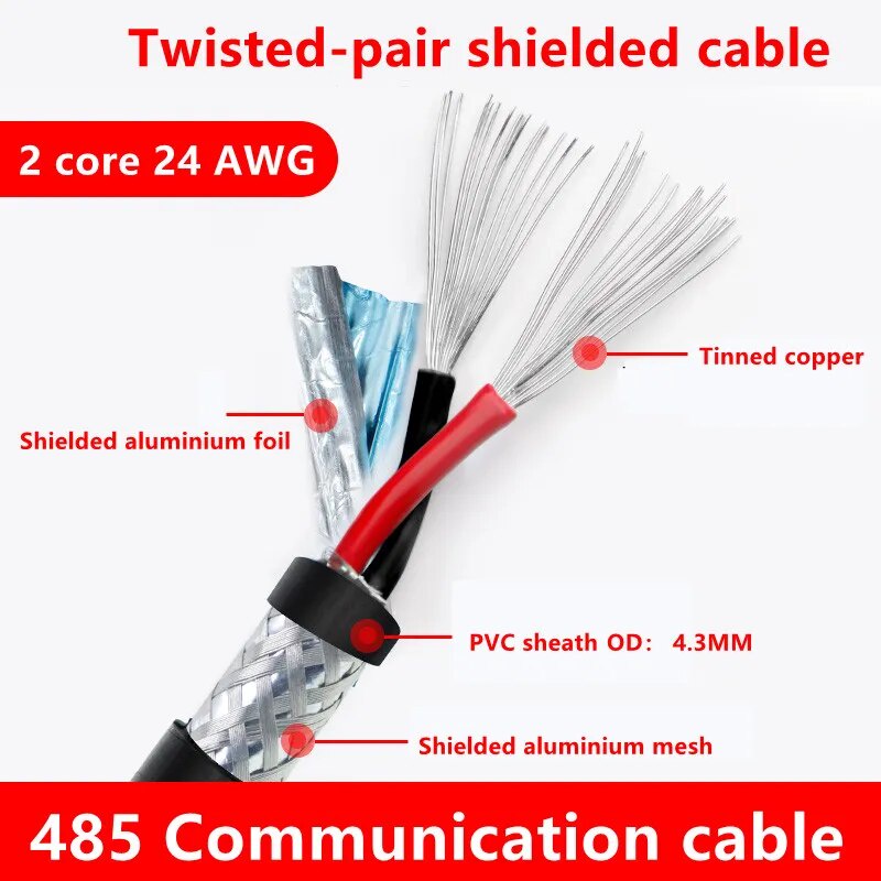 5 meter 26AWG 24AWG 2 core 4 core 6 core 8 core485 communication signal ...