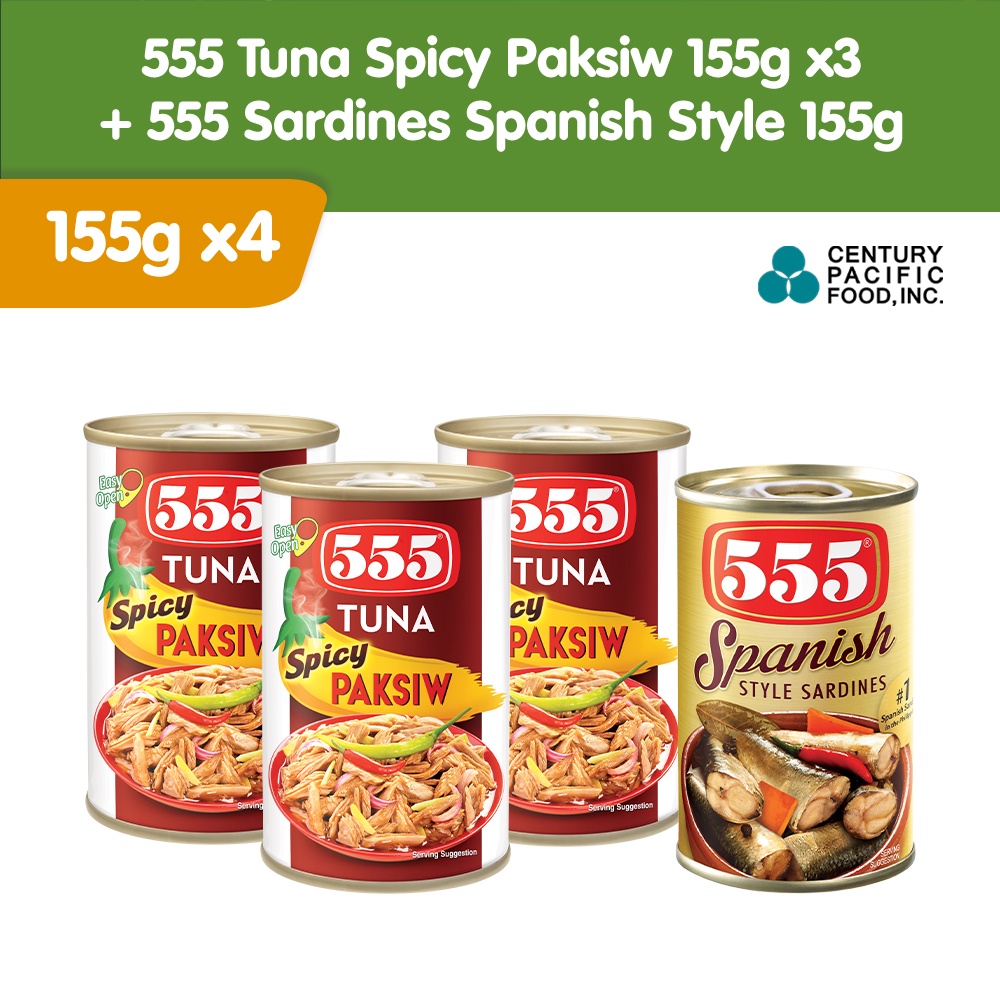 ☒555 Tuna Spicy Paksiw 155g Pack of 3 + 555 Sardines Spanish Style 155g ...