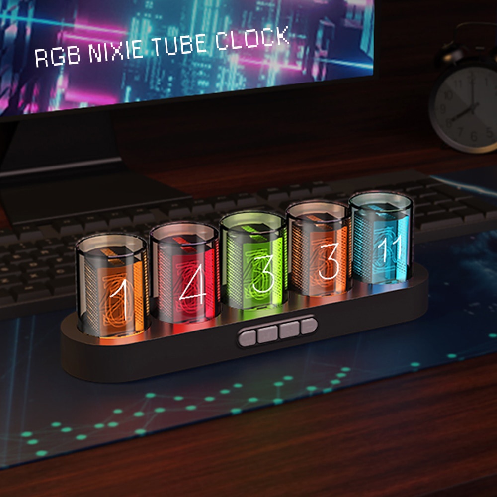 Digital Nixie Tube Clock with RGB LED Glows for Gaming Desktop ...