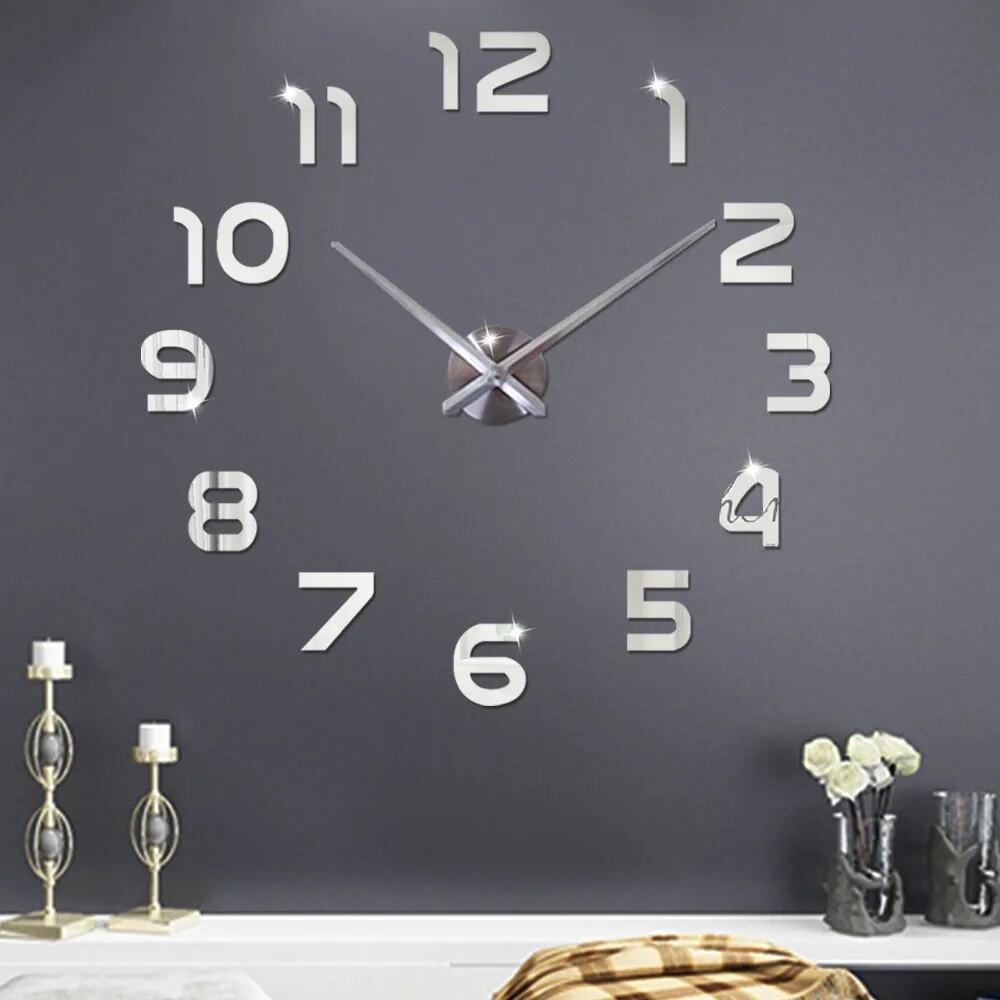 Large Wall Clock Sticker Acrylic Silent Digital Big 3D DIY Wall Clock ...