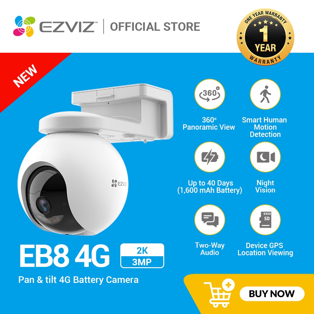 EZVIZ EB8 4G 3MP Outdoor Security Wifi Camera 360°Pan/Tilt CCTV IP ...