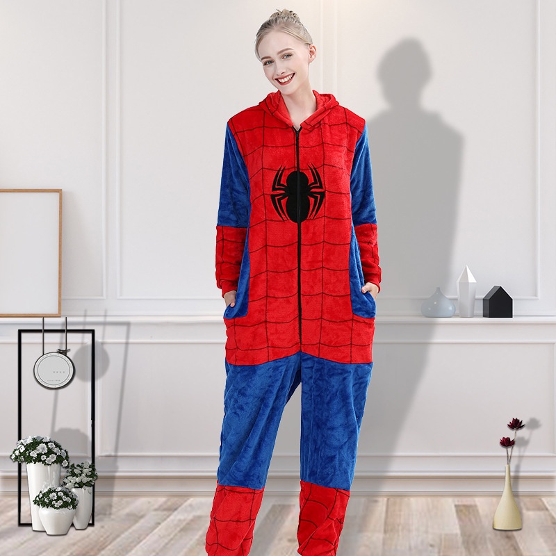 New Flannel Spiderman Pajamas Adult Spider Man Costume Clothes One ...