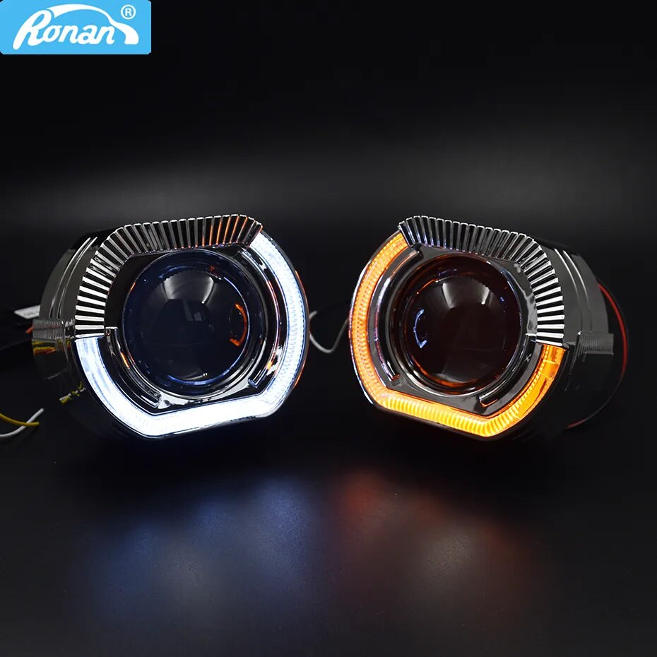 Ronan 2.5" Bi Xenon Projector Lens LED Shrouds DRL Angel Eyes White ...