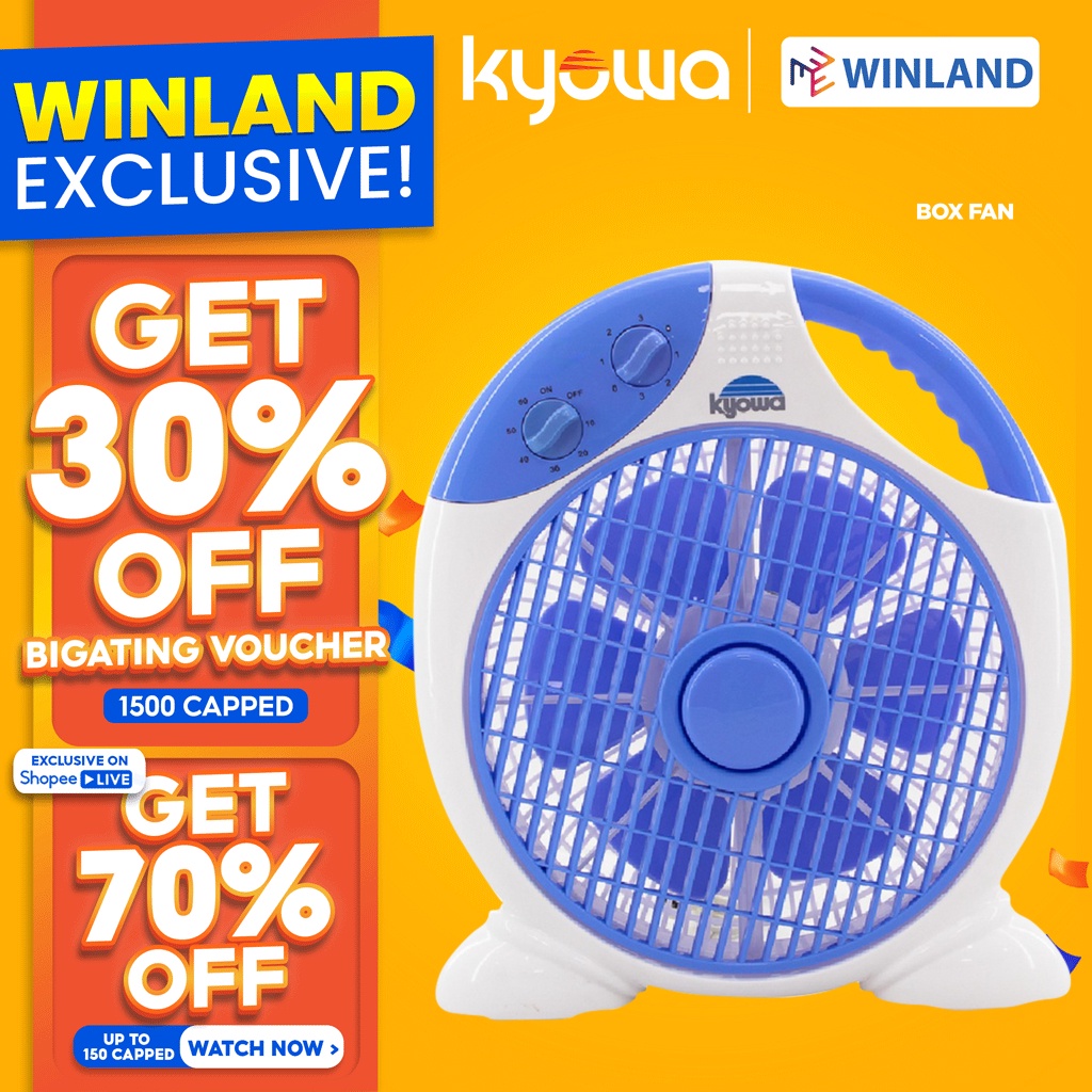 KYOWA by Winland 10inches Box Fan Electric Fan w/ 3-Speed Rotary Switch ...