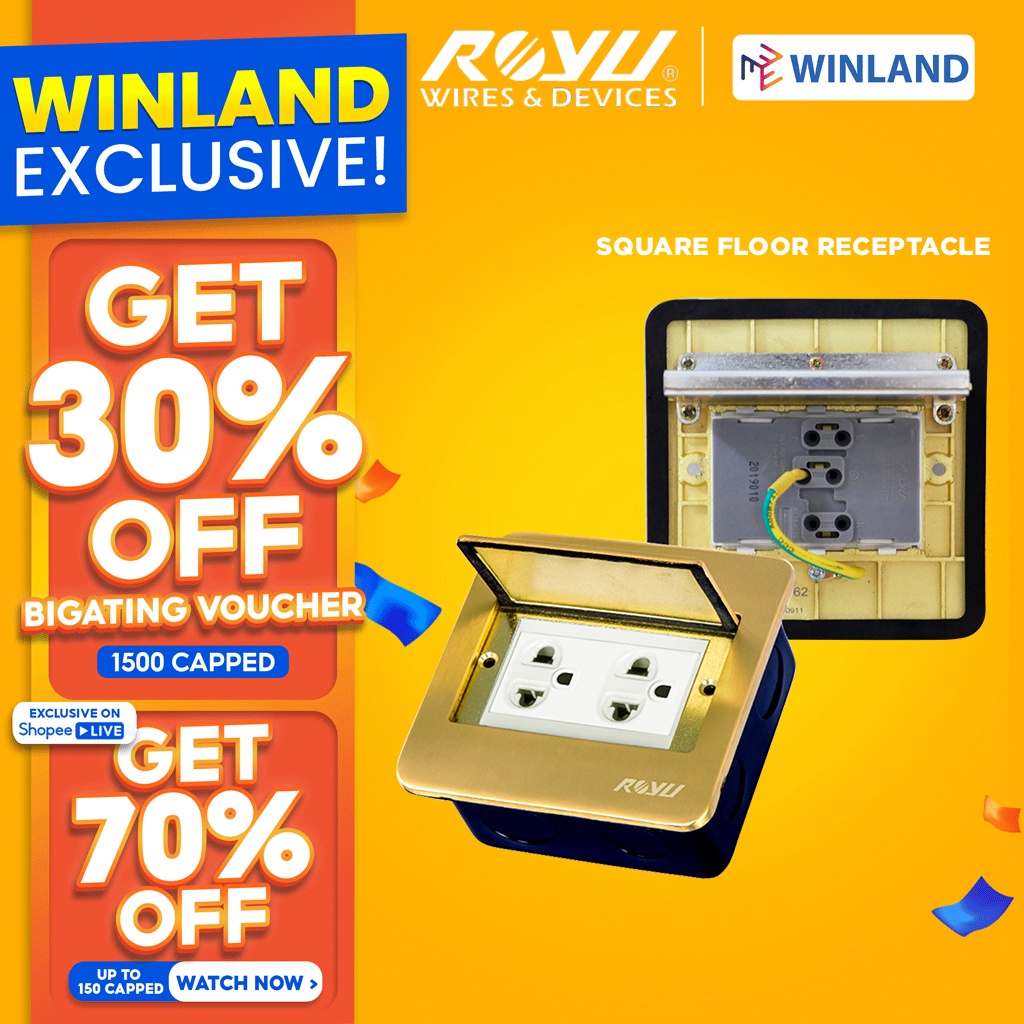 Royu by Winland Square Floor Receptacle w/ Duplex Universal Outlet w ...