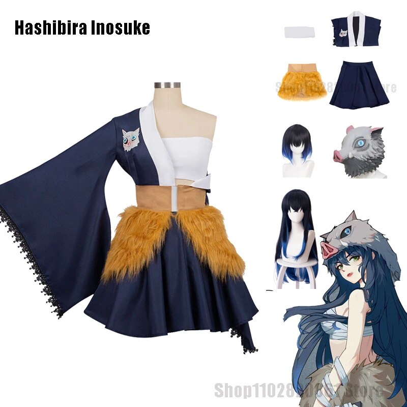 Anime Demon SIayer Hashibira Inosuke Cosplay Costume Wig Halloween ...