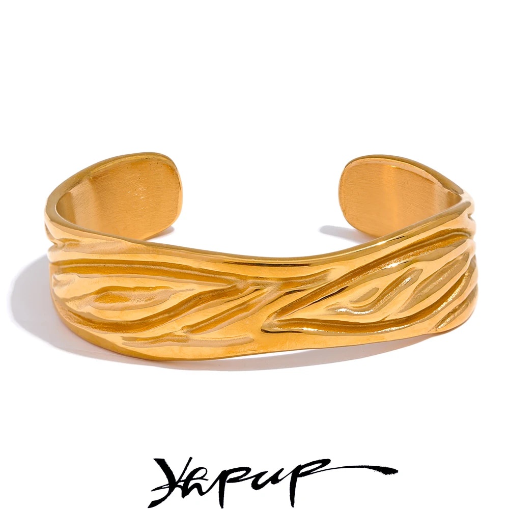 Yhpup 65mm Waterproof Stainless Steel Golden Cuff Heavy Metal Bracelet ...