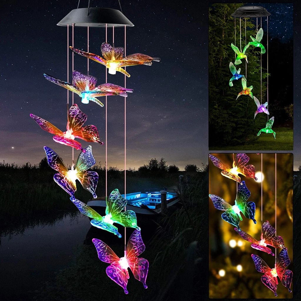 LED Solar Wind Chime Light Garden Butterfly Wind Chime Lamp Colorful ...