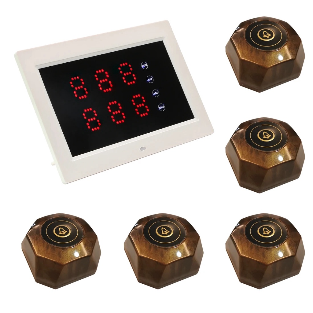 BYHUBYENG Wireless Calling Bell System Host LED Display Receiver Pagers Restaurant Paging ...