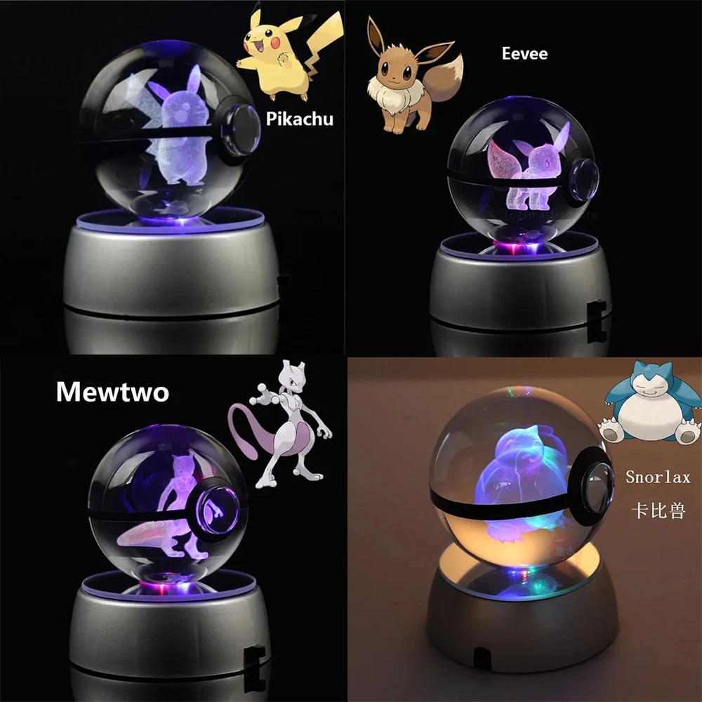 Pokemon Gengar 3D Crystal Ball Pikachu Figure Pokeball Eevee Mew ...