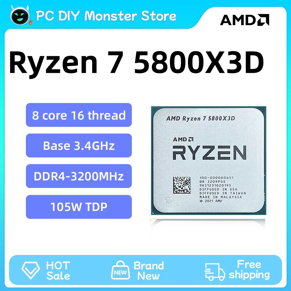 ☂AMD Ryzen 7 5800X3D R7 5800X3D 3.4 GHz 8-Core 16-Thread CPU Processor ...