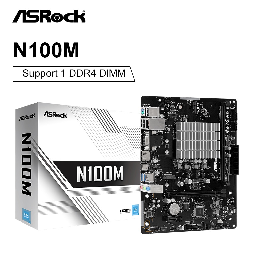 ~ASrock New N100M Motherboard DDR4 32GB Intel quad core processor N100 ...