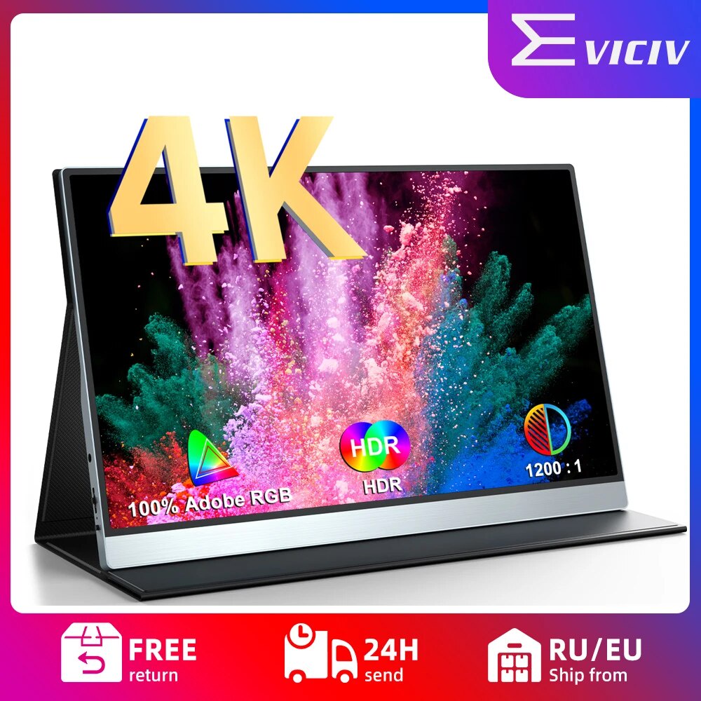 유EVICIV Portable Monitor 4K 15.6 Inch 100% Adobe sRGB HDR IPS UHD USB-C ...