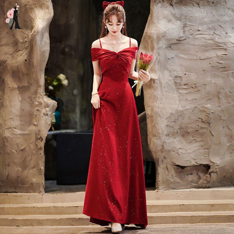 Party dress Christmas Red JS prom formal dress elegant Suspenders toast ...