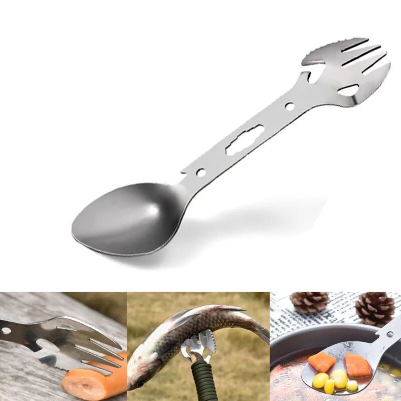 Bushcraft Outdoor tool spoon fork fishing hunting gear picnic kit self ...